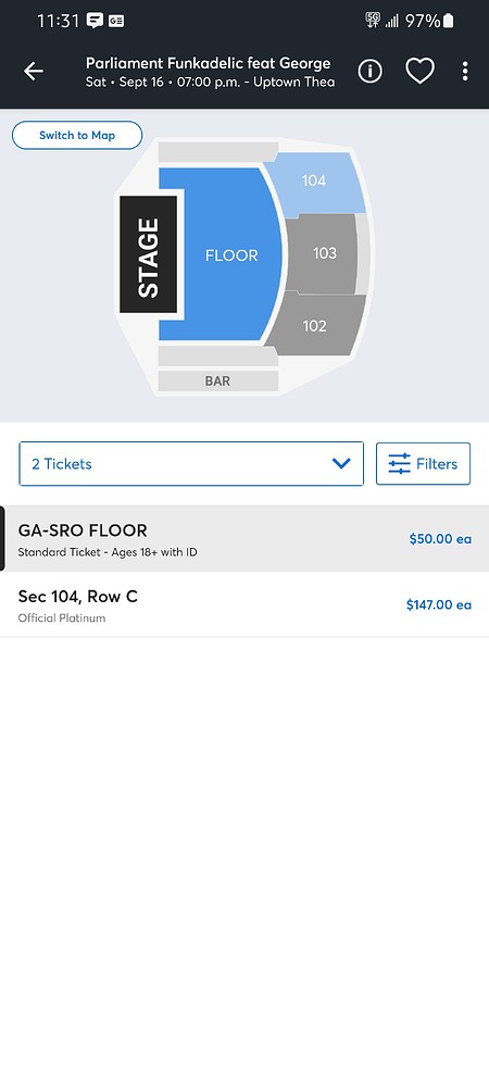 Platinum ticket: what's included? - Live Shows - P-Funk Forums